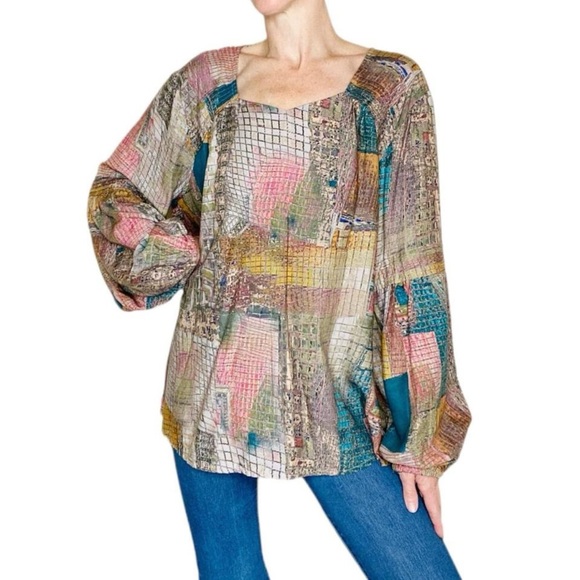 Tolani | Tops | Tolani Collection Colorful Patchwork Abstract Puff ...